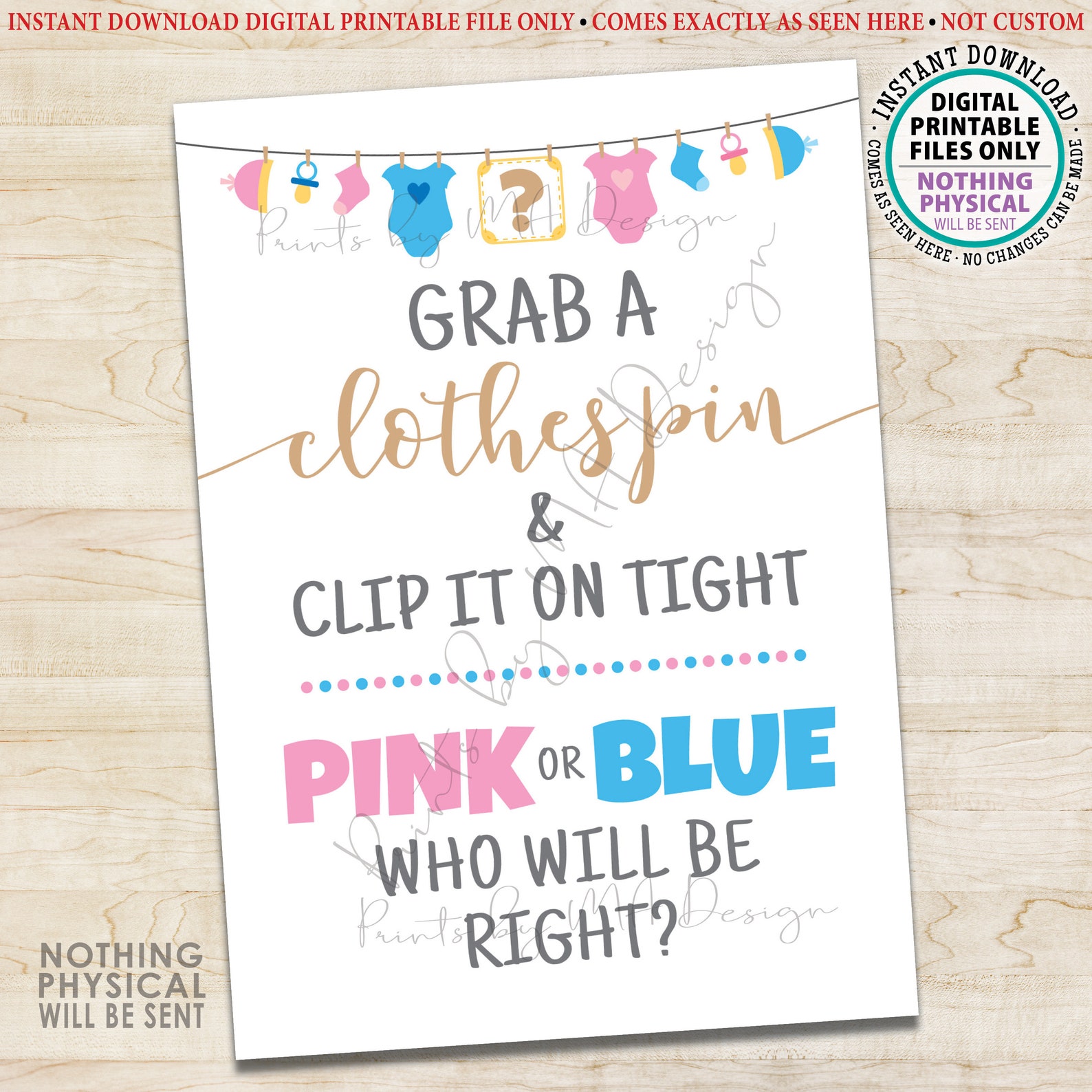 Gender Reveal Party Sign, Clothes Pin Pink or Blue Sign, Grab a ...