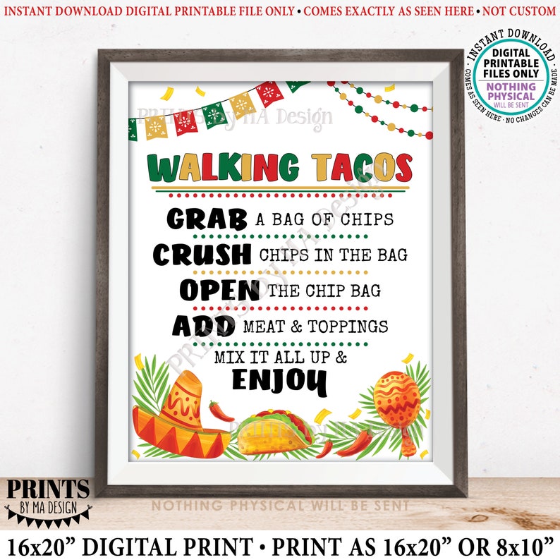 Walking Tacos Sign, Taco Bar Display, Cinco De Mayo Mexican Fiesta Menu ...