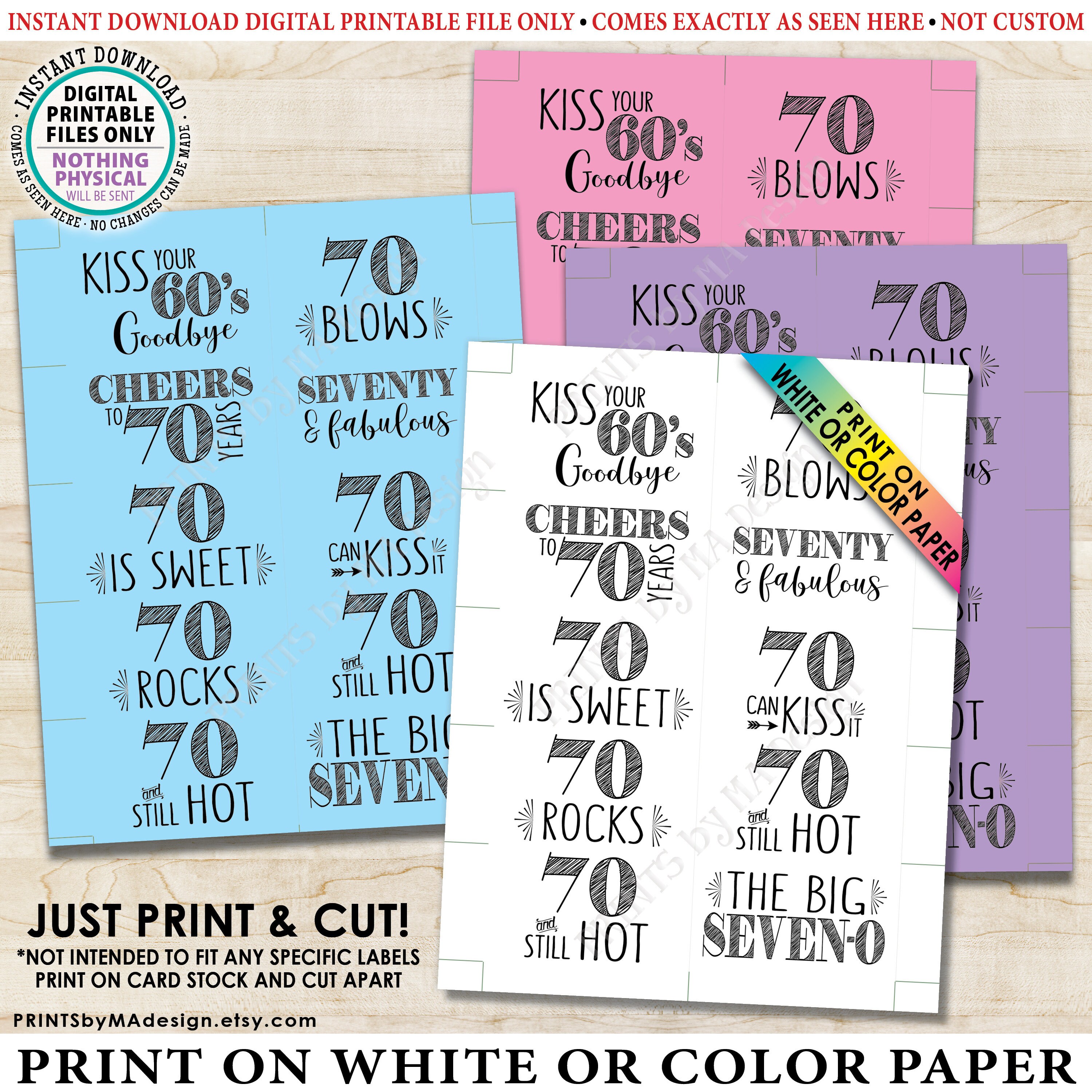 70th Birthday Party Candy Signs Cheers to 70 Candy Bar 70 - Etsy