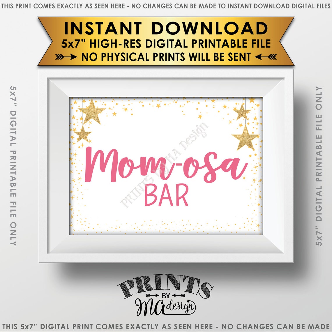 Mom-osa Bar Sign, Pink Momosa Sign, Baby Shower Sign, Baby Shower Decor ...