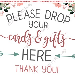 Please Drop Cards & Gifts Here, Drive-by Event Sign, Rose Gold Blush ...