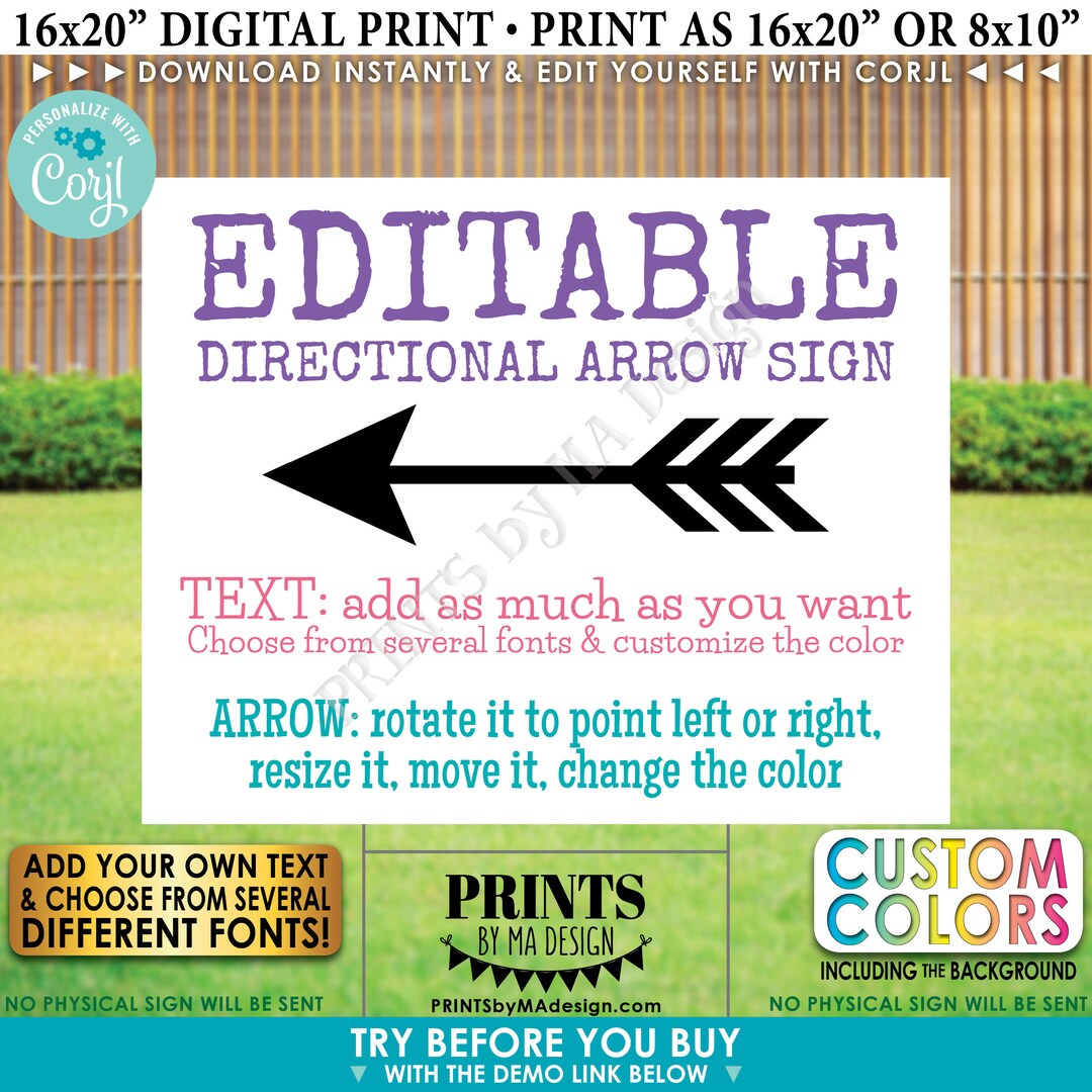 Editable Arrow Sign, Choose Direction Arrow Points, One Custom ...