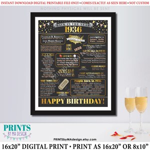 Back in the Year 1936 Birthday Sign, Flashback to 1936 Poster Board ...