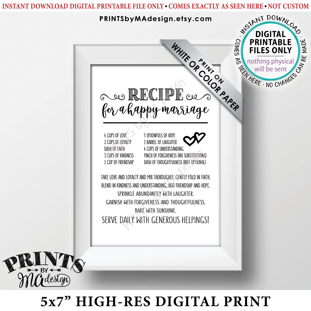Recipe for a Happy Marriage Sign, Bridal Shower Gift, Key to a Happy ...
