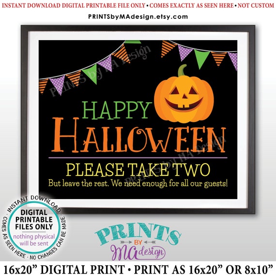 Happy Halloween Candy Sign Please Take Two Treats | Etsy