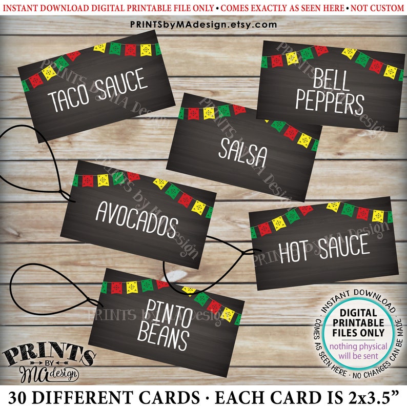 Taco Bar Labels With Flags Fiesta Mini Menu Taco Menu Signs - Etsy