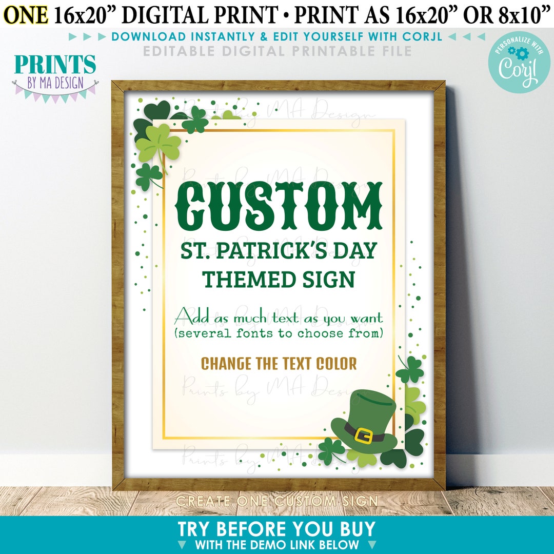 Editable St. Patrick's Day Sign, Shamrocks, Choose Your Text, Create ...