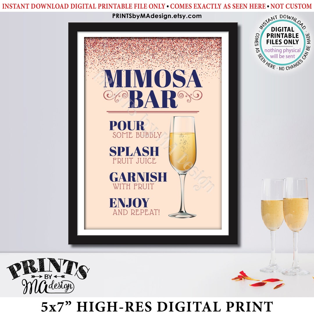Mimosa Bar Sign, Make Your Own Mimosa Sign, PRINTABLE 5x7” Sign, Navy ...