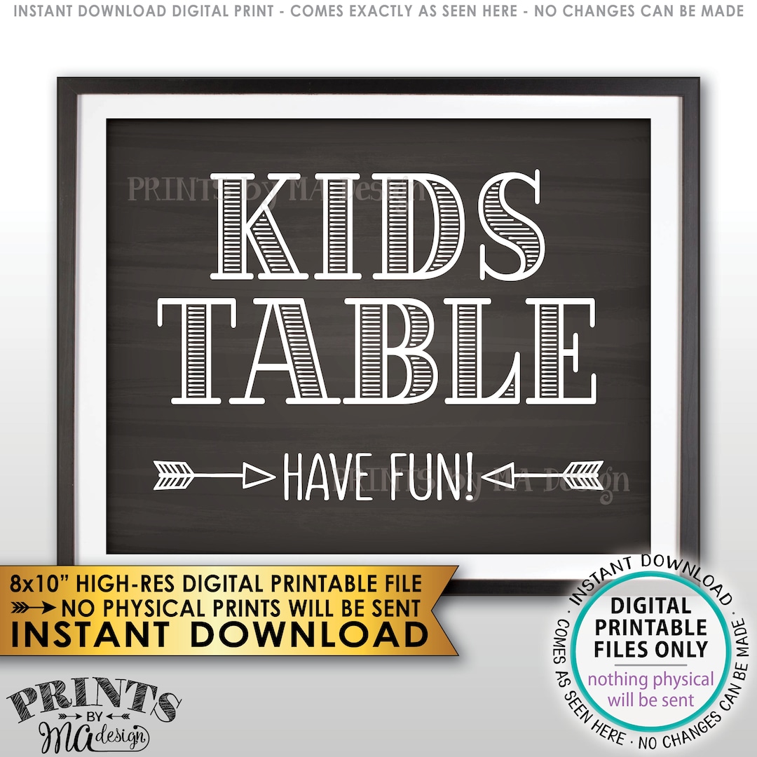 Kids Table Sign, Have Fun Kids Table Reception Sign, PRINTABLE 8x10 ...