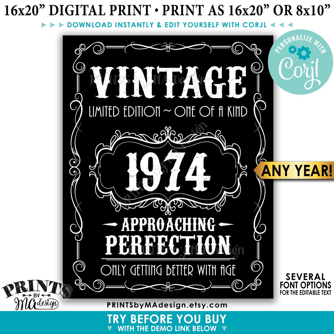 Vintage Birthday Sign, Getting Better With Age Whiskey Themed Editable ...