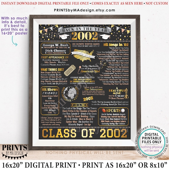 Class of 2002 Reunion Decoration Back in the Year 2002 Poster - Etsy