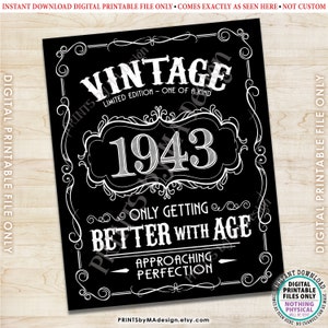 1943 Birthday Sign, Vintage Better With Age Poster, Whiskey Theme ...