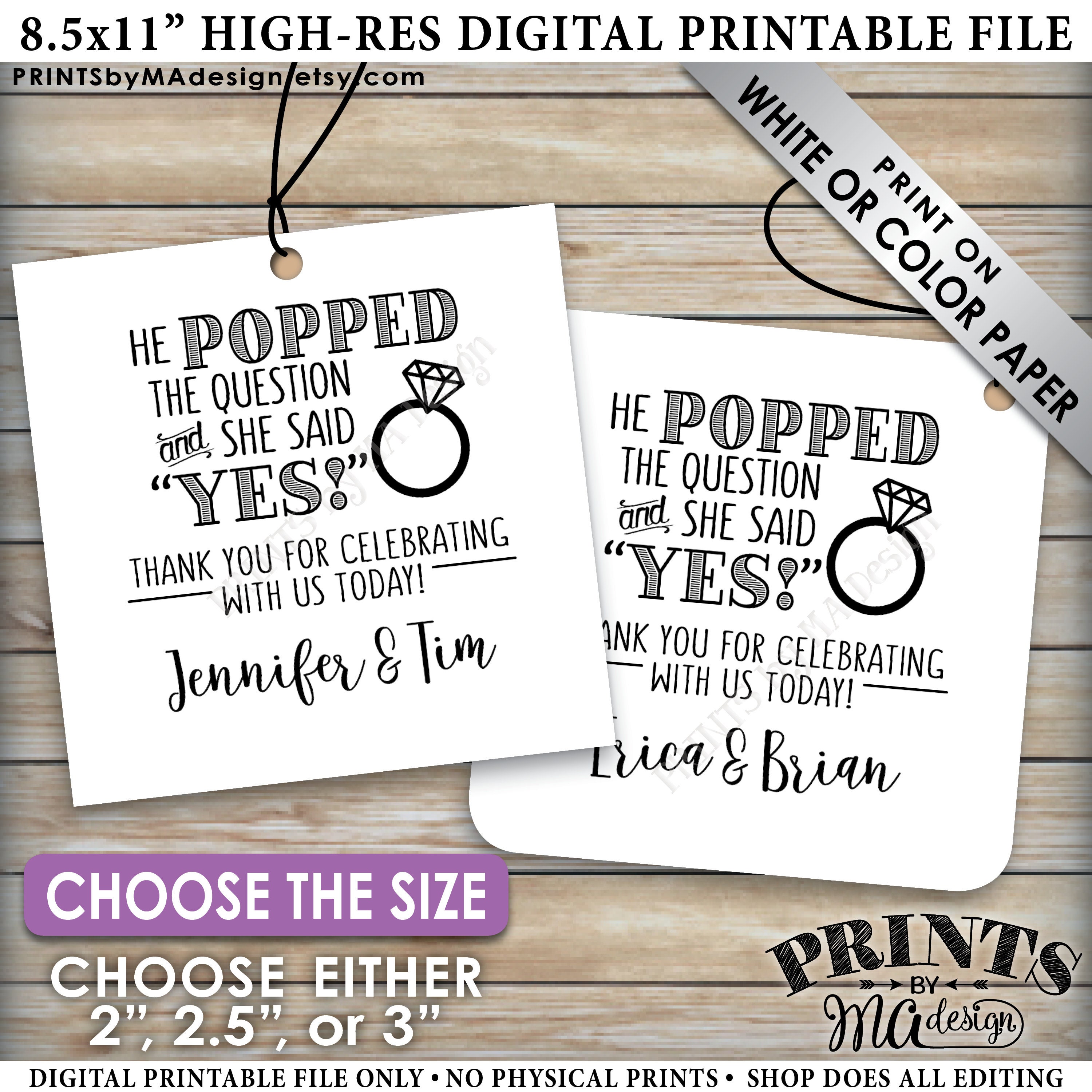 Engagement Party Tags, He Popped the Question & She Said Yes, Popcorn ...