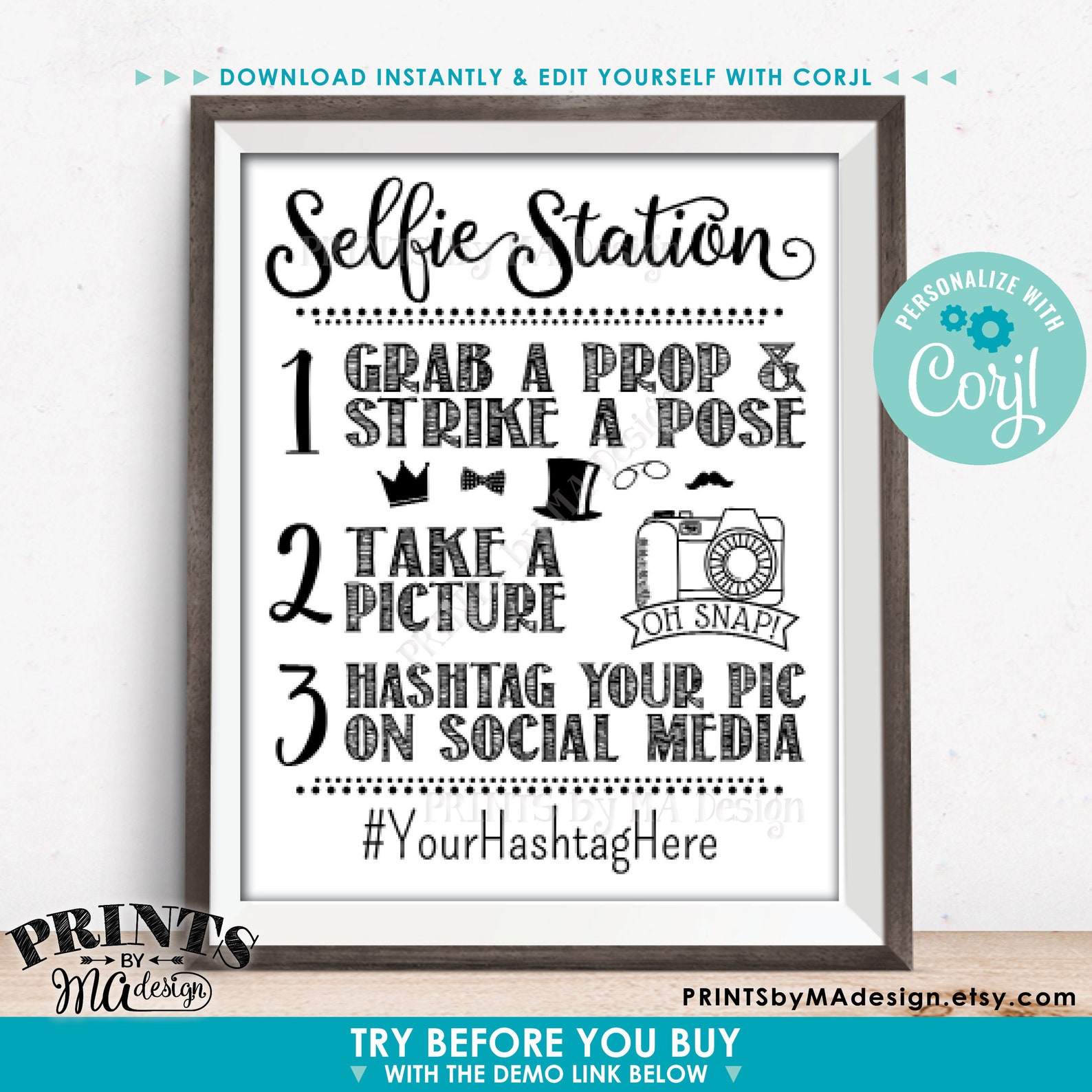 Selfie Station Sign Share on Social Media Custom PRINTABLE | Etsy