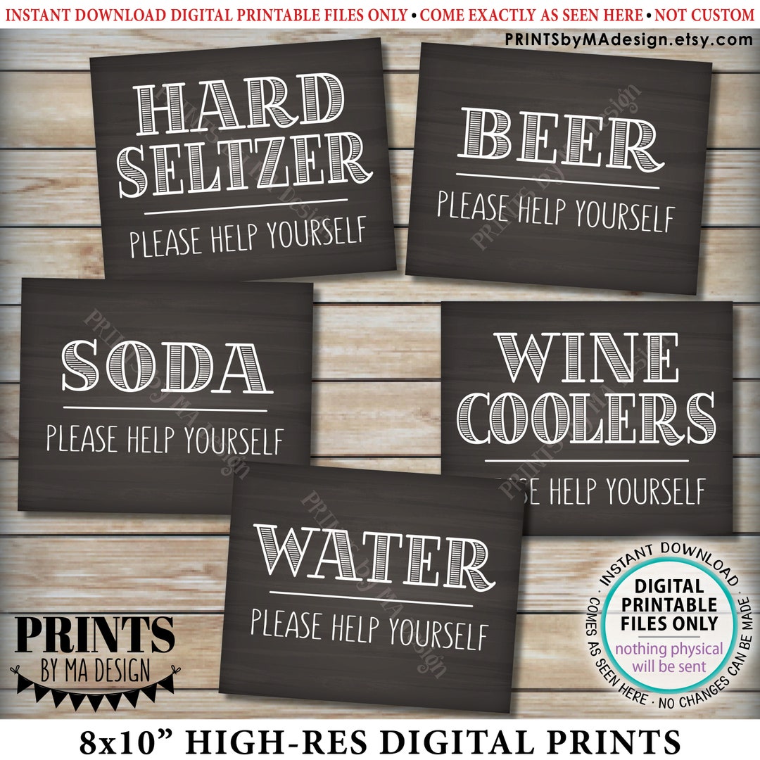 Beverage Signs, Please Help Yourself to Water, Soda, Beer, Wine Coolers ...