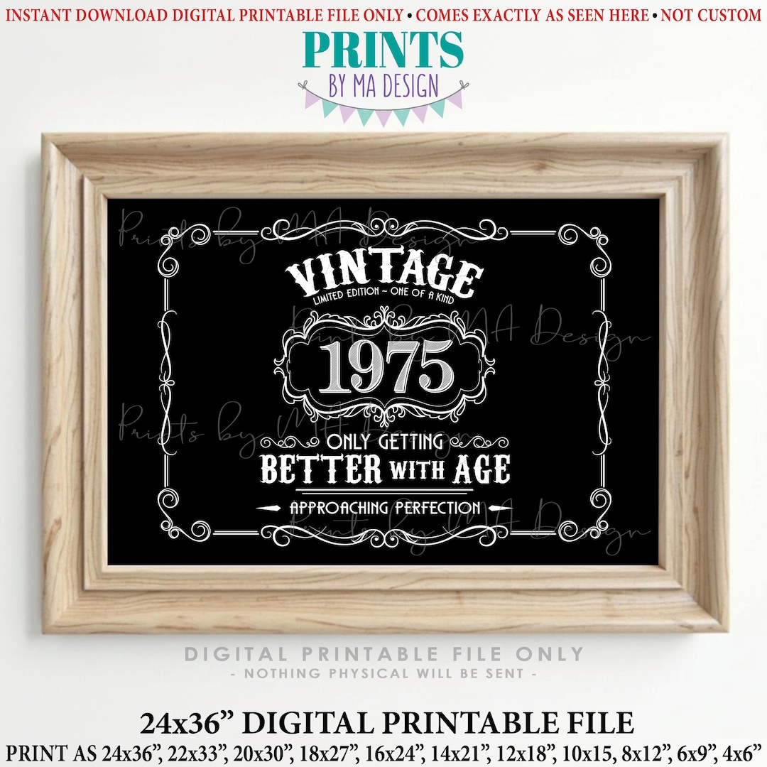 1975 Birthday Sign, Vintage Better With Age Poster, Whiskey Theme ...