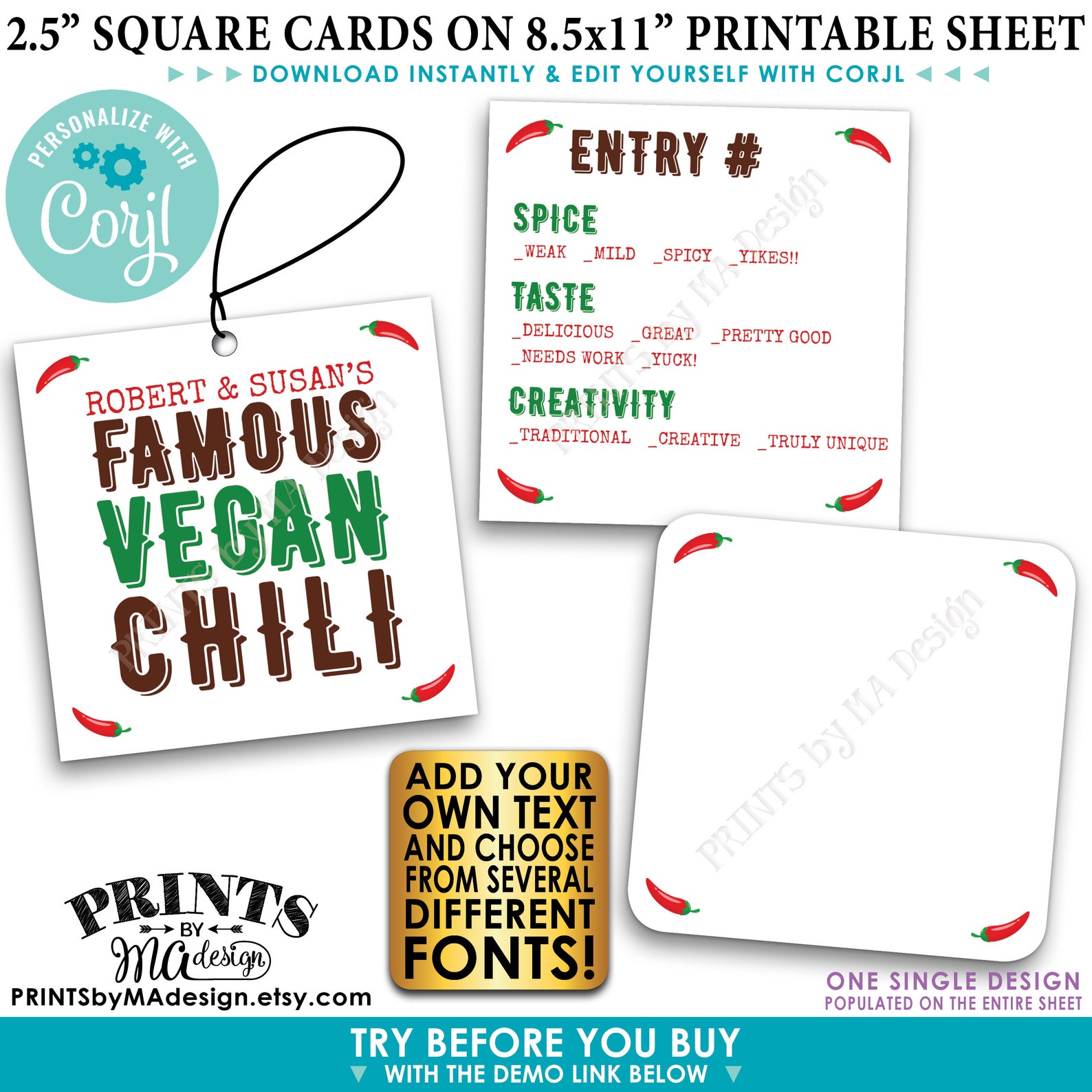 Editable Chili Labels Chili Cook-off Voting Ballots - Etsy