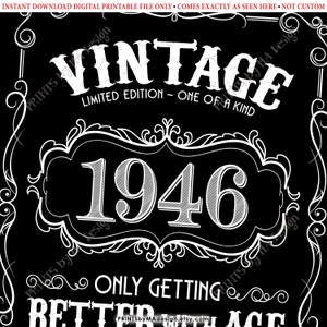 1946 Birthday Sign, Better With Age Vintage Birthday Poster, Whiskey ...