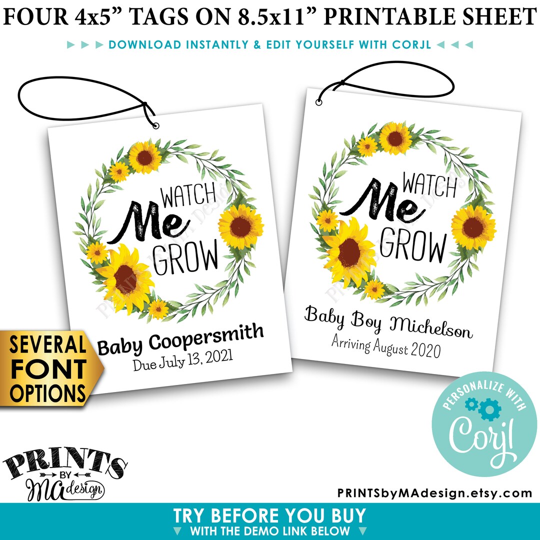 Watch Me Grow Tags, Sunflower Baby Shower, Flower Seeds Favors ...