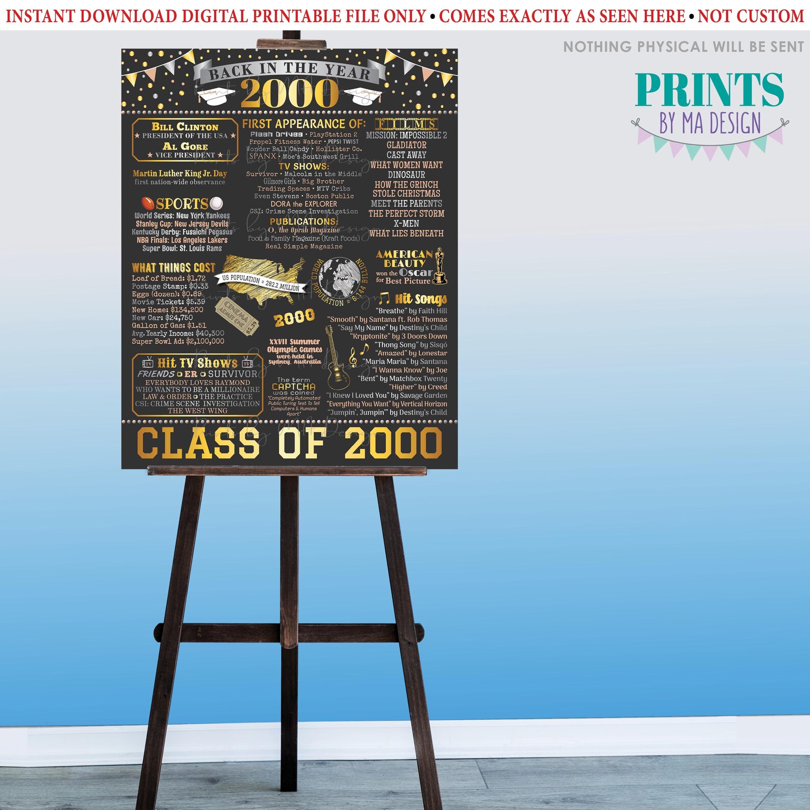 Class of 2000 Reunion Decoration, Back in the Year 2000 Poster Board ...