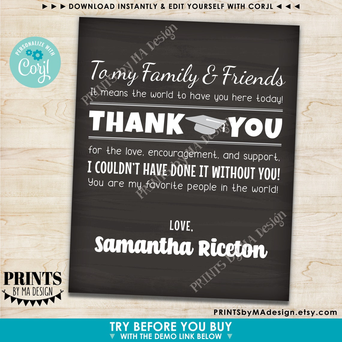 Editable Graduation Thank You Sign Thanks From the Grad - Etsy