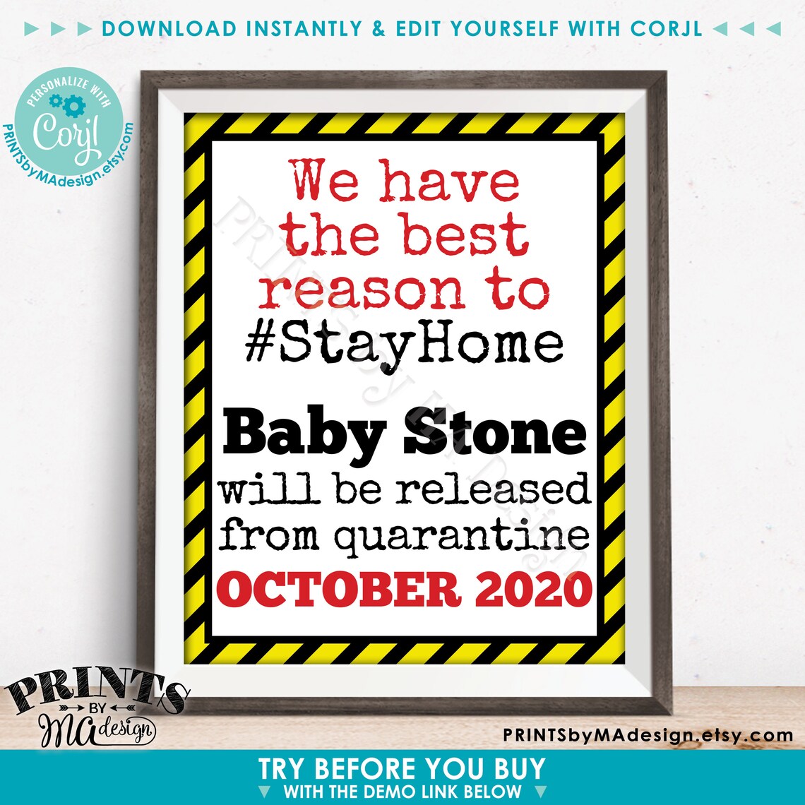 Editable Caution Sign Choose Your Text Custom PRINTABLE | Etsy