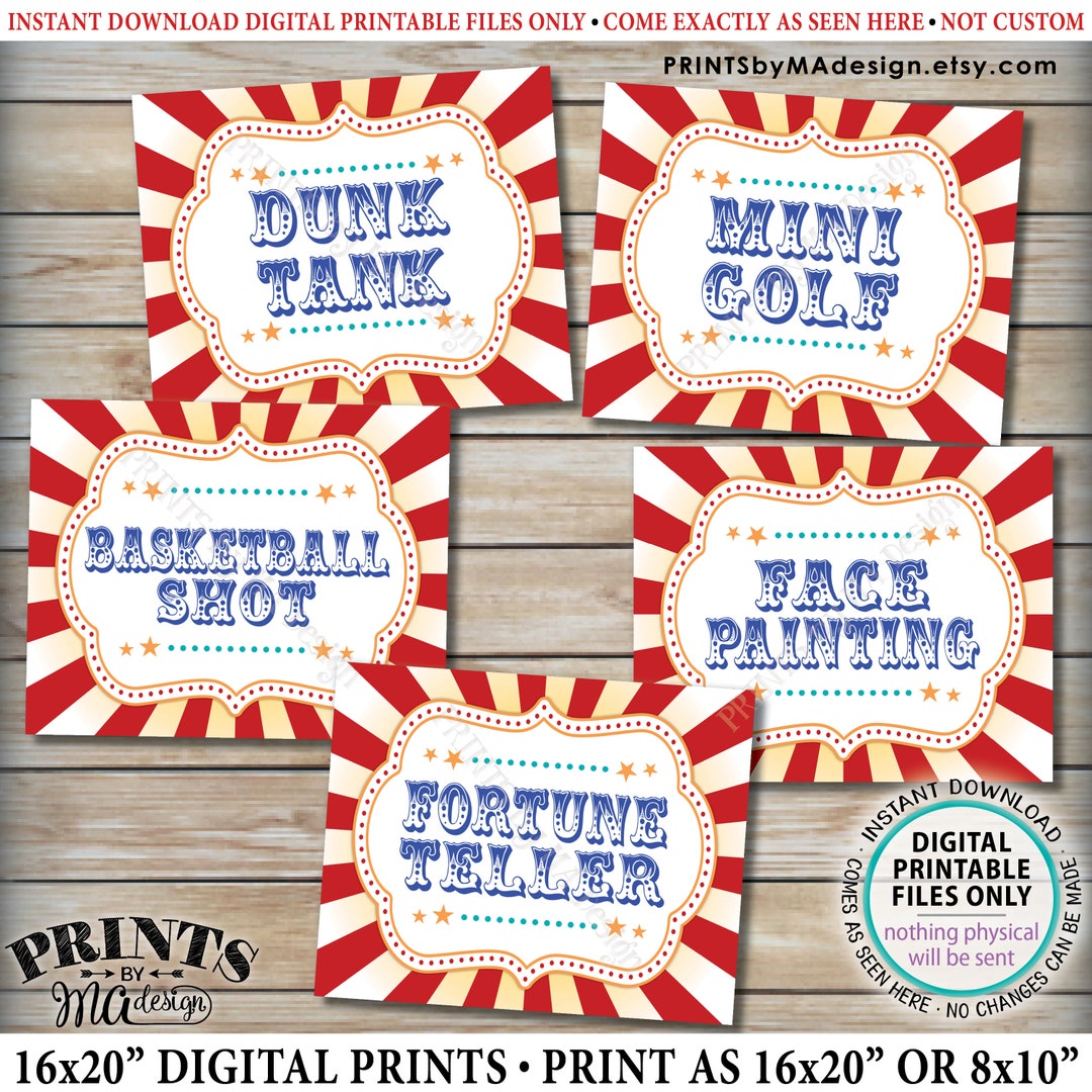 Carnival Games Signs, Carnival Activities, Circus Party, Dunk Mini Golf ...