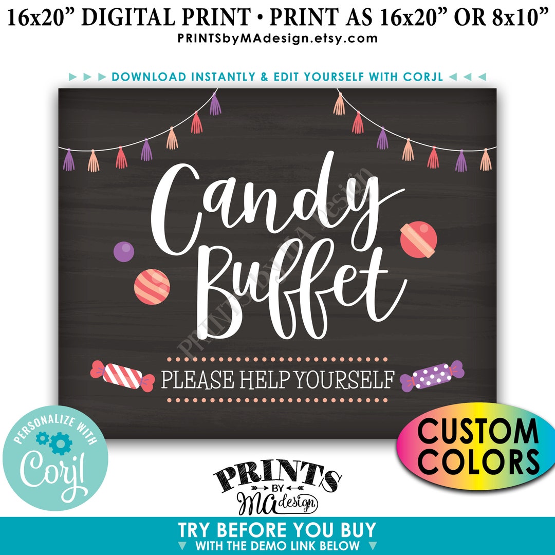 Candy Buffet Sign, Please Help Yourself, Birthday Graduation, Candy Bar ...