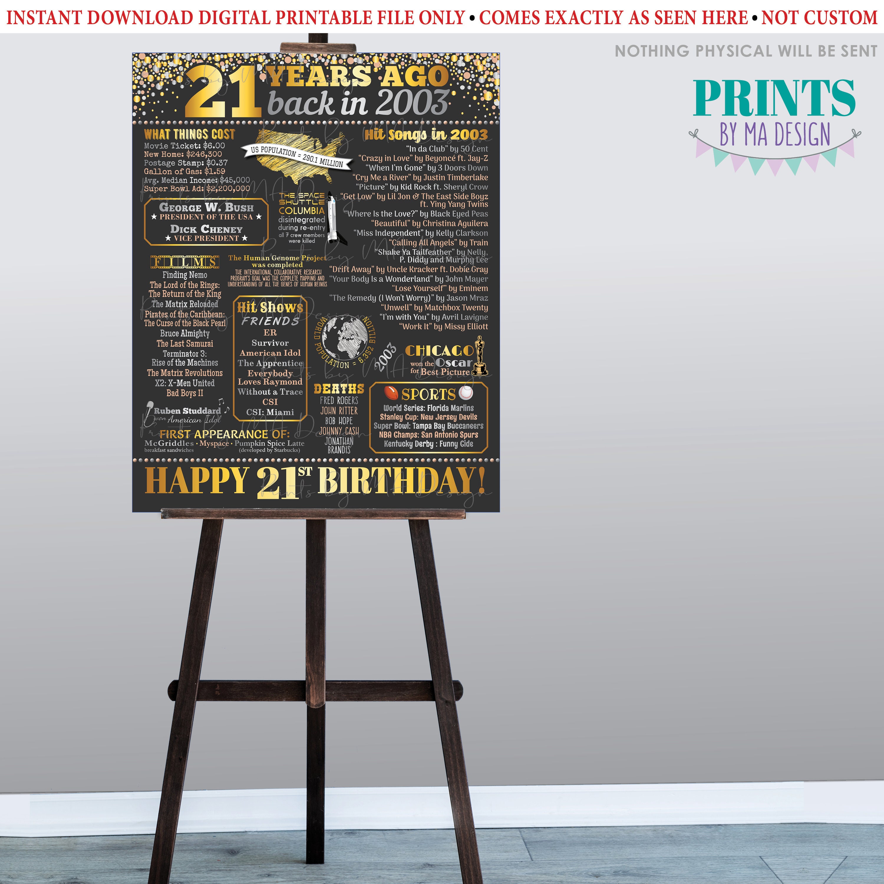 21st Birthday Poster Board, Back in the Year 2003 Flashback 21 Years ...