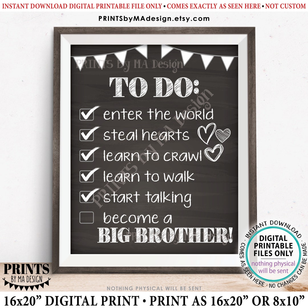 To Do List Sign, Big Brother Checklist Pregnancy Announcement Sign ...