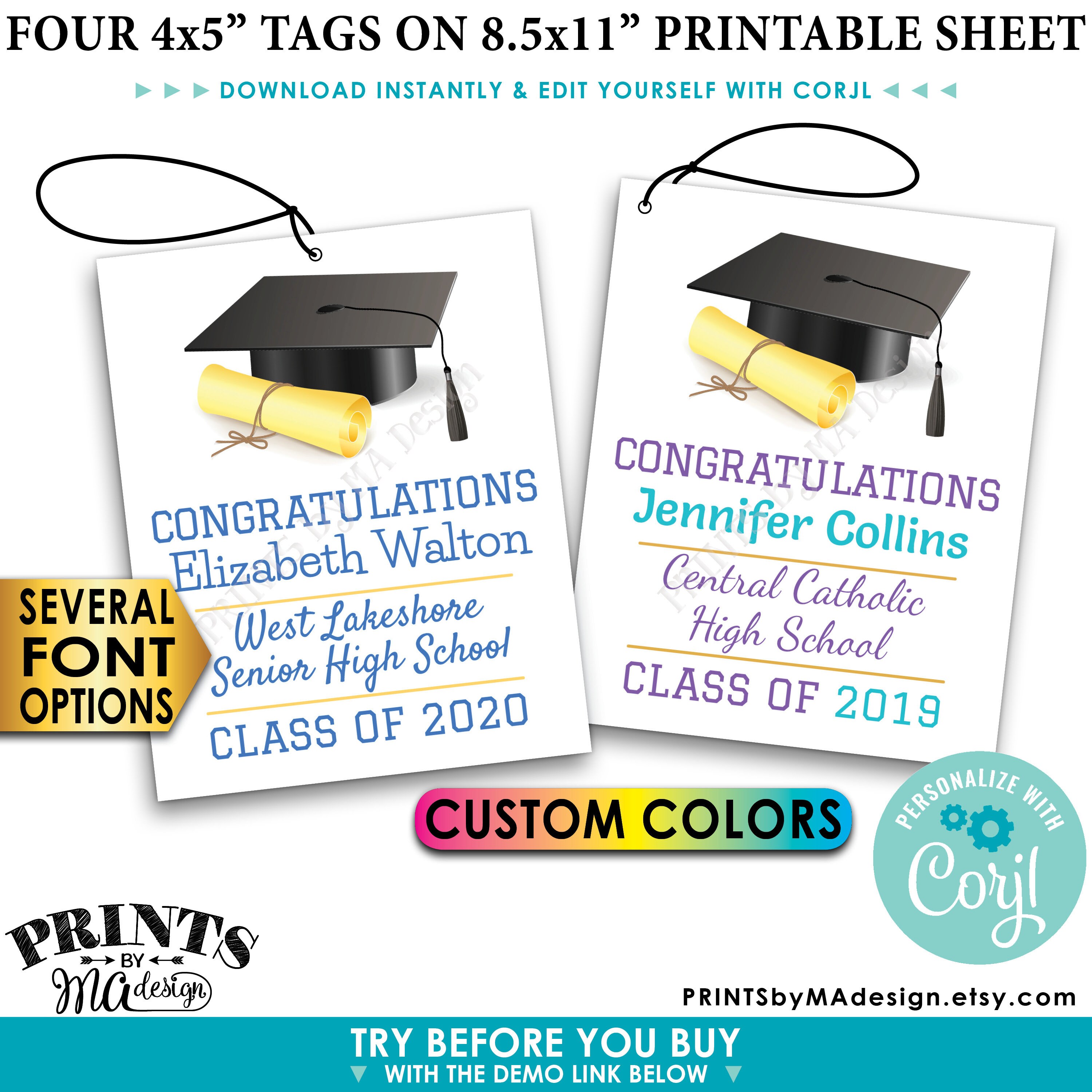 Graduation Tags, Graduation Party Favors, Grad Goodie Bags, PRINTABLE 8 ...