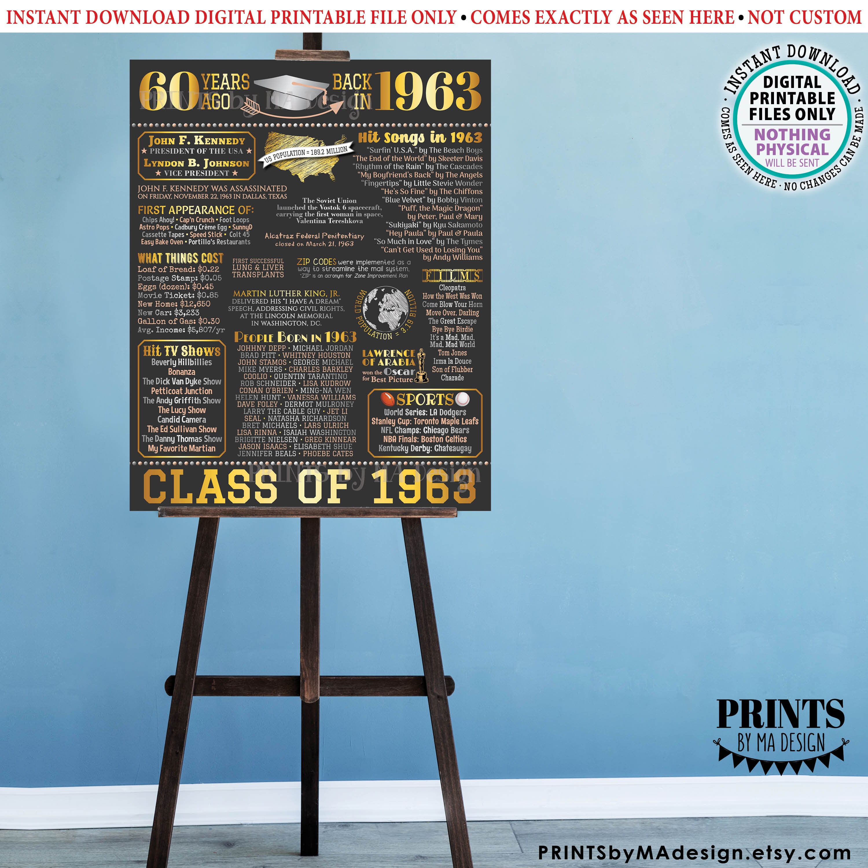 60th High School Reunion Decoration, Class of 1963 Graduated 60 Years ...
