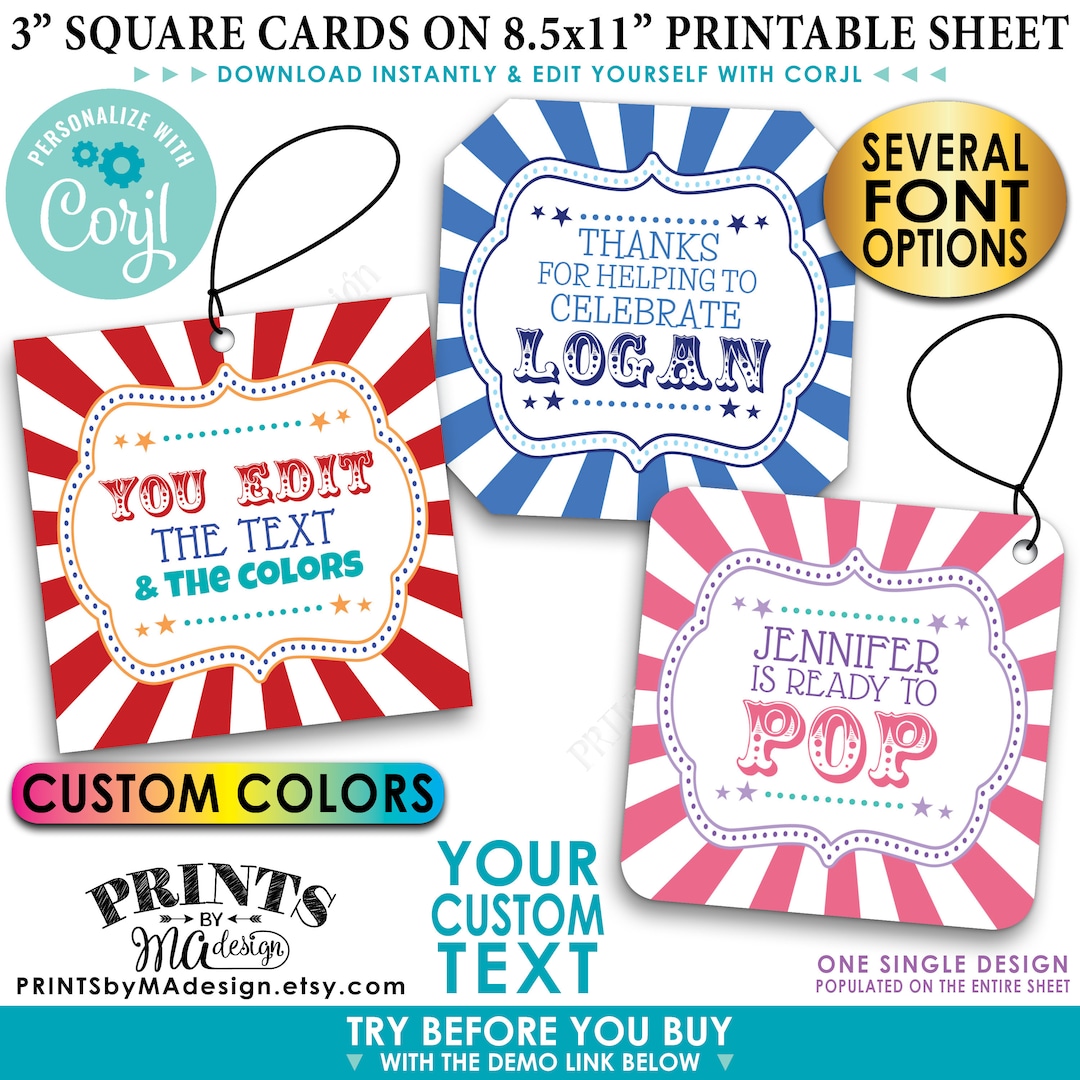 Editable Carnival Tags, Circus Themed Party, Blank 3" Cards, Choose ...