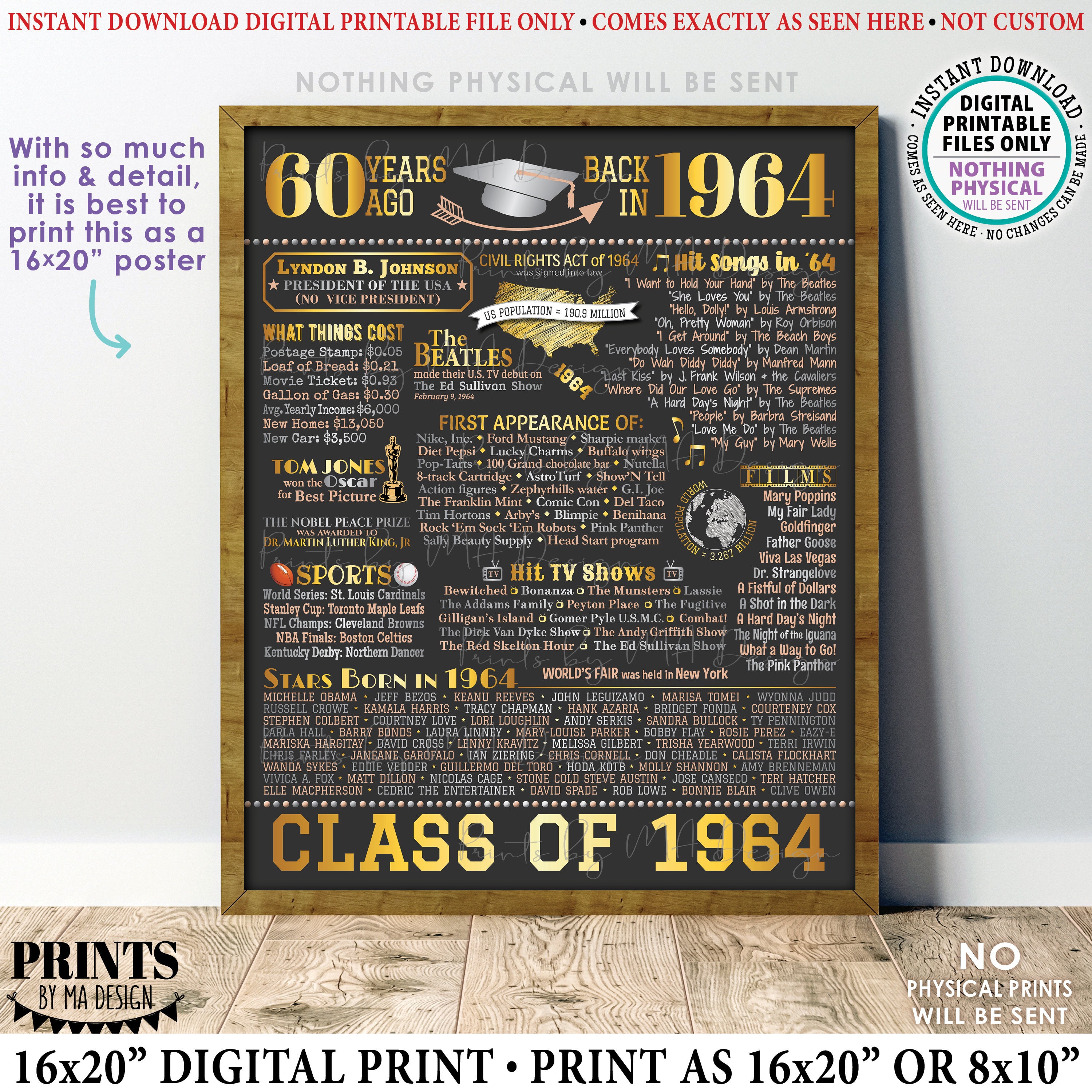 60th High School Reunion Decoration, Class of 1964 Graduated 60 Years ...