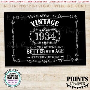 1934 Birthday Sign, Vintage Better With Age Poster, Whiskey Theme ...