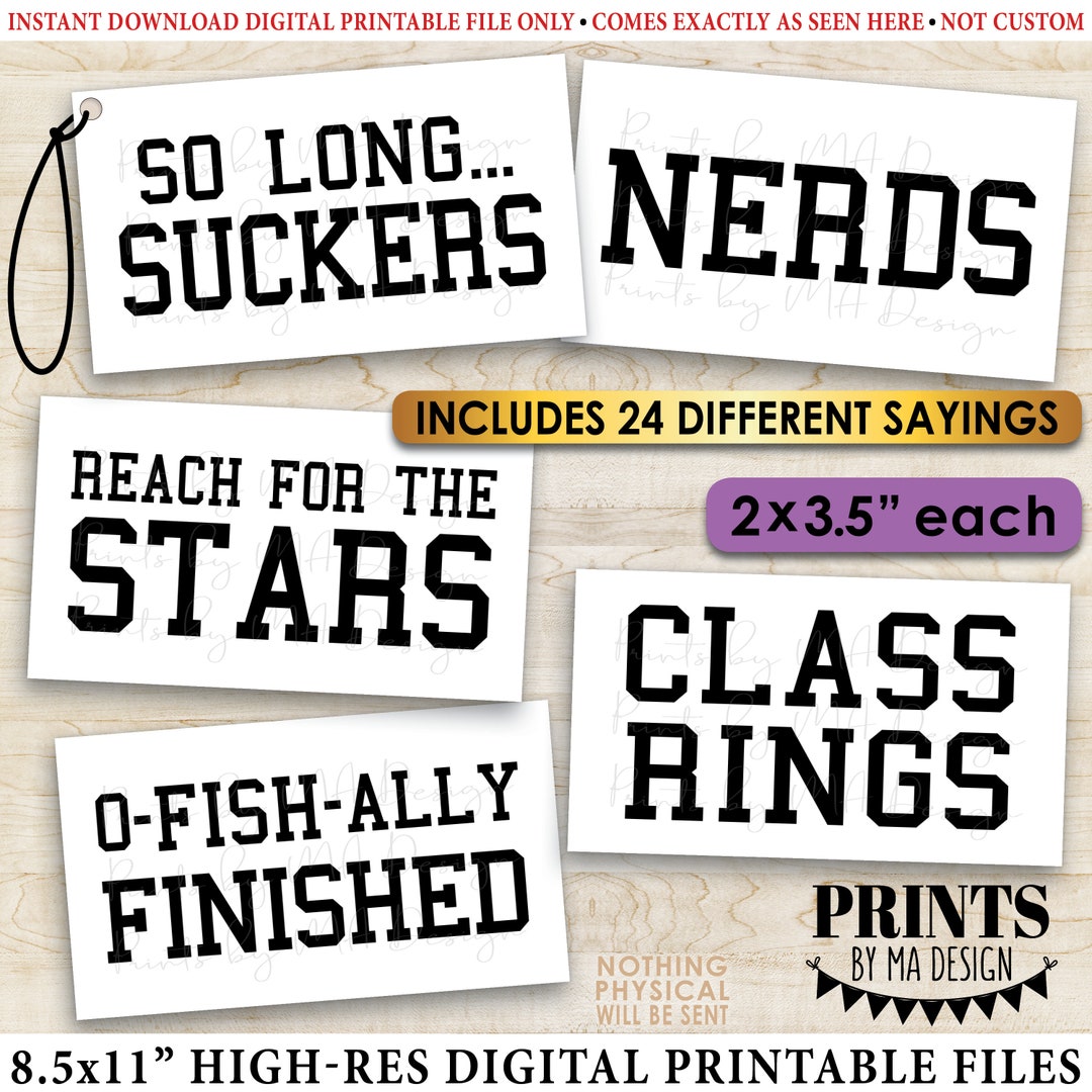 Graduation Party Candy Signs, Candy Bar Buffet, Smartie Cookie Class Ring Nerds Worms, 24 2x3.5 ...