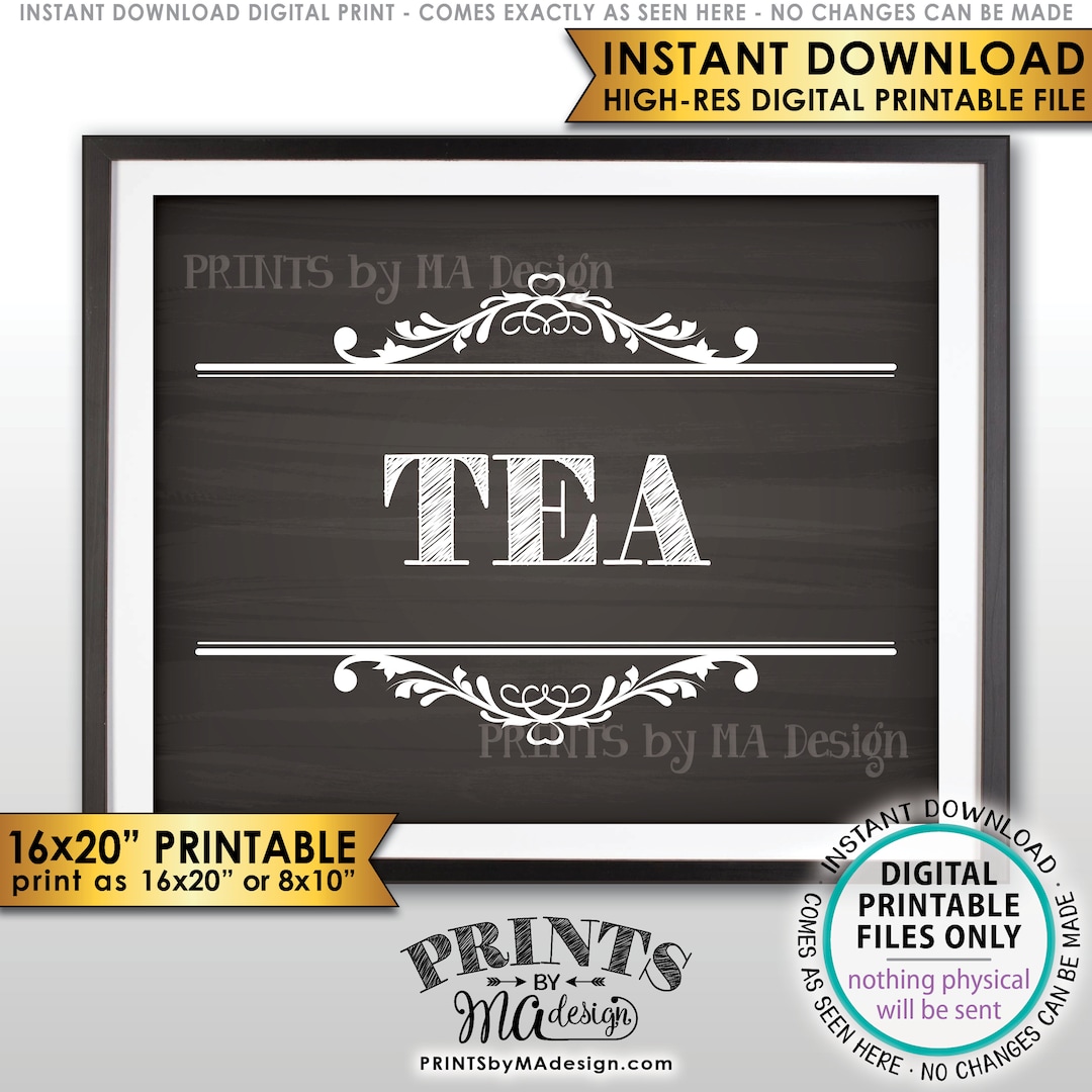 Tea Sign, Tea Bar, Wedding, Bridal Shower, Baby Shower, 8x10/16x20 ...