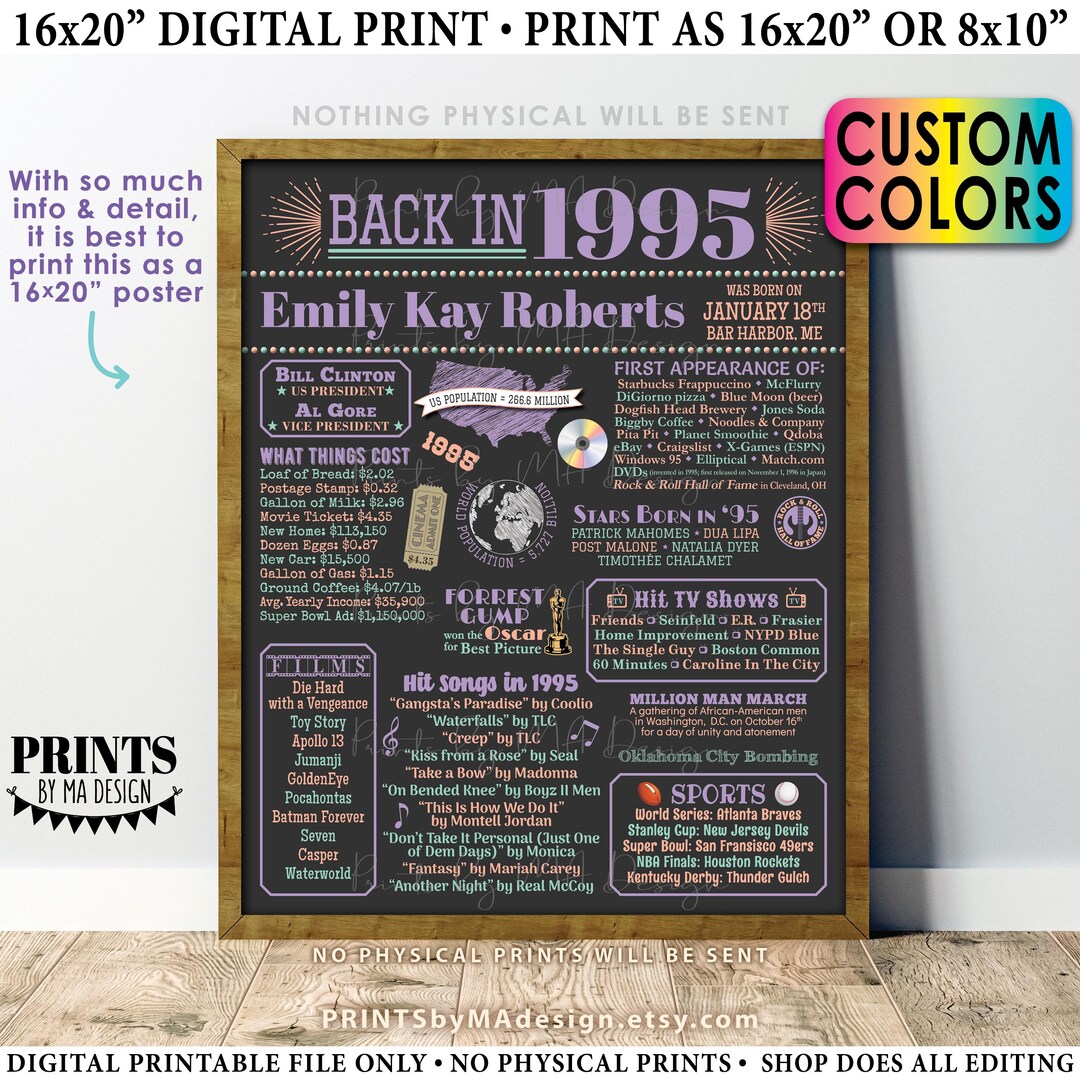 Back in the Year 1995 Birthday Sign, Flashback to 1995 Poster Board ...
