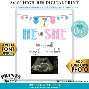 Gender Reveal Sign With Ultrasound Photo, He or She What Will Baby Be ...