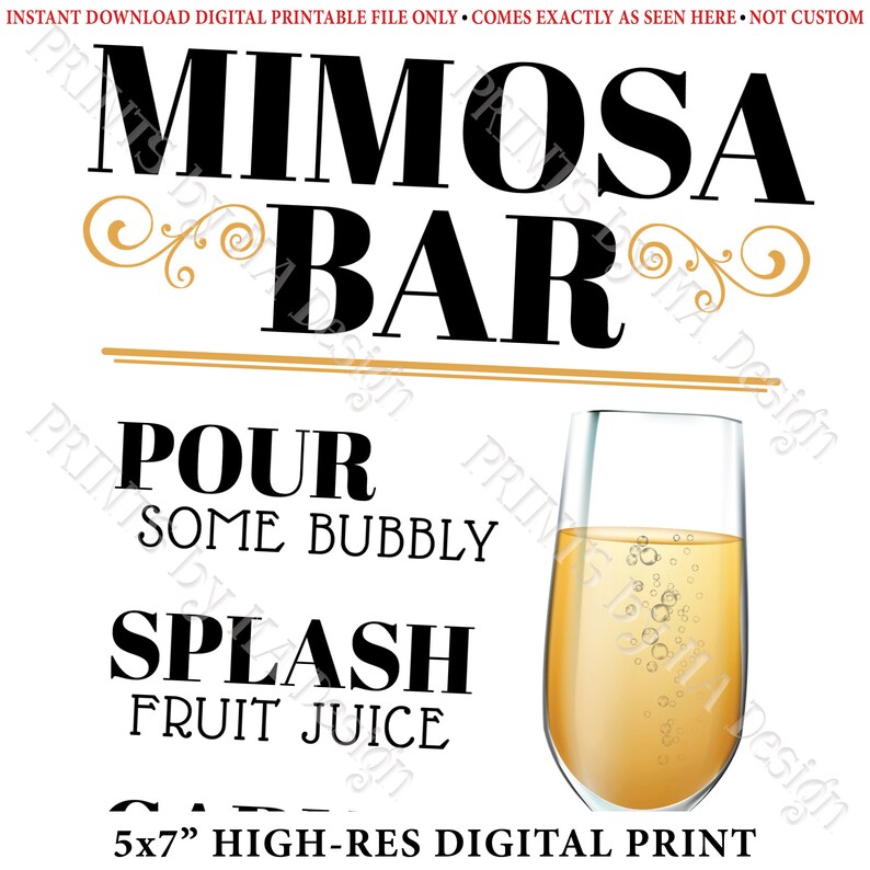 Mimosa Bar Sign Make Your Own Mimosa Sign PRINTABLE 5x7 | Etsy