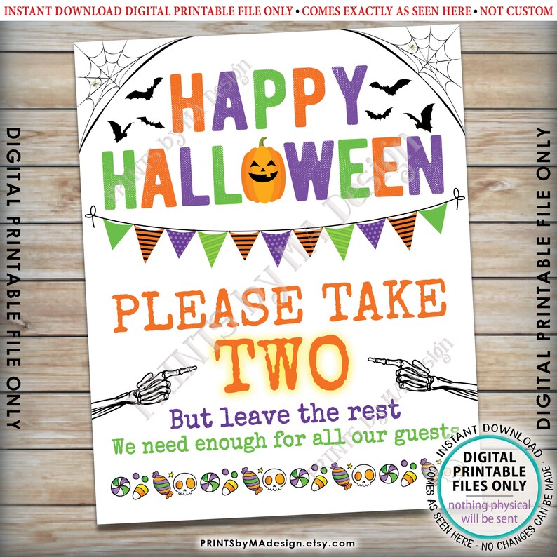 Please Take Two Treats Sign Happy Halloween Trick-or-treat - Etsy