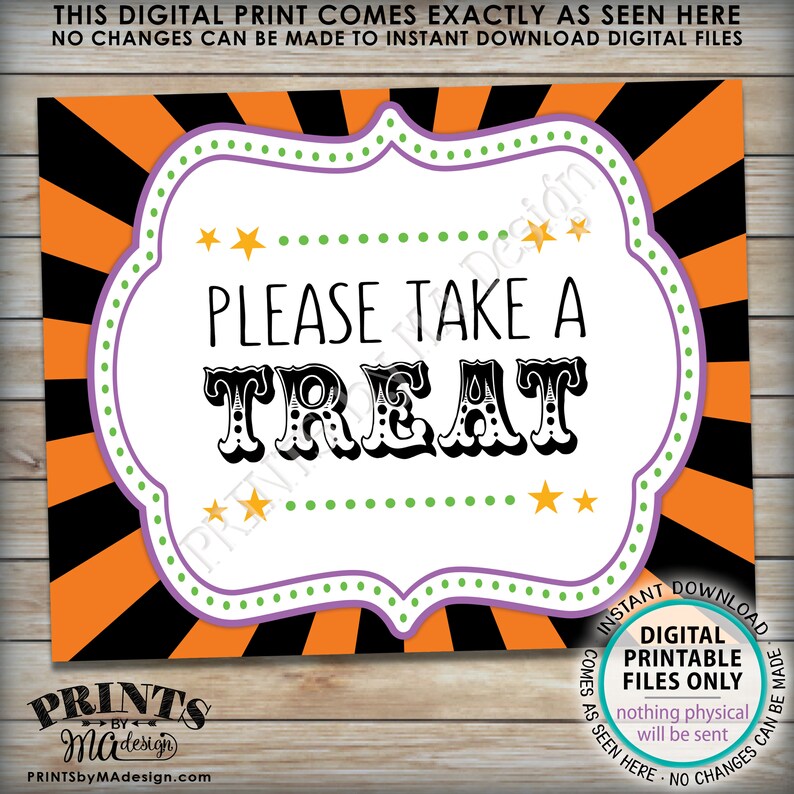 Halloween Carnival Take a Treat Sign Carnival Treats Candy - Etsy