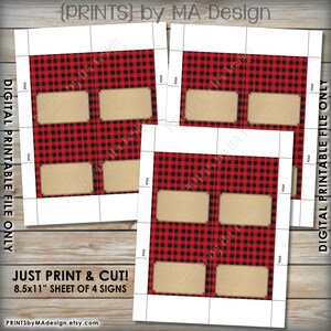 Lumberjack Theme Labels, Red Checker Buffalo Plaid Food Labels Buffet ...