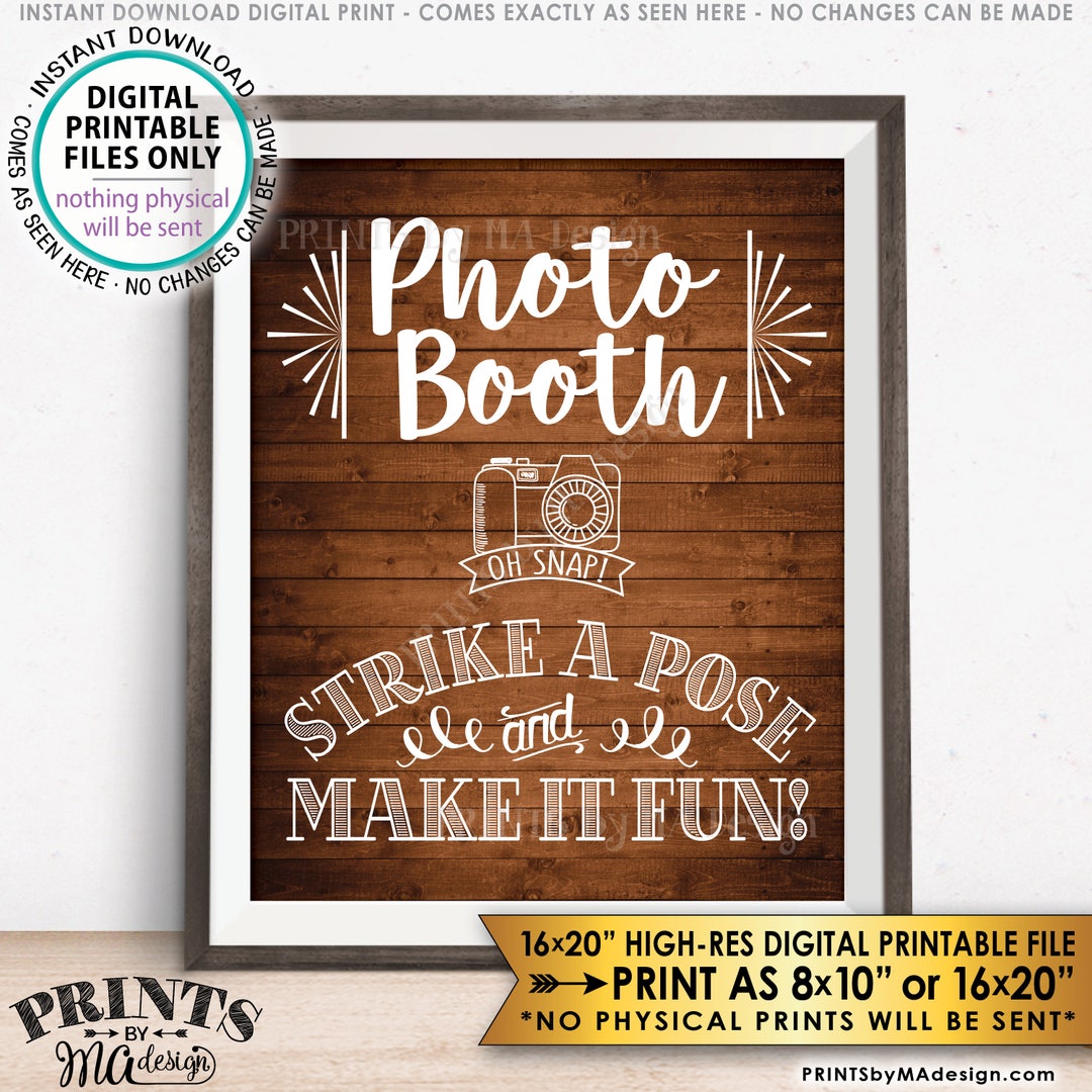 Photobooth Sign, Strike a Pose & Make It Fun Photo Booth Selfie Wedding ...