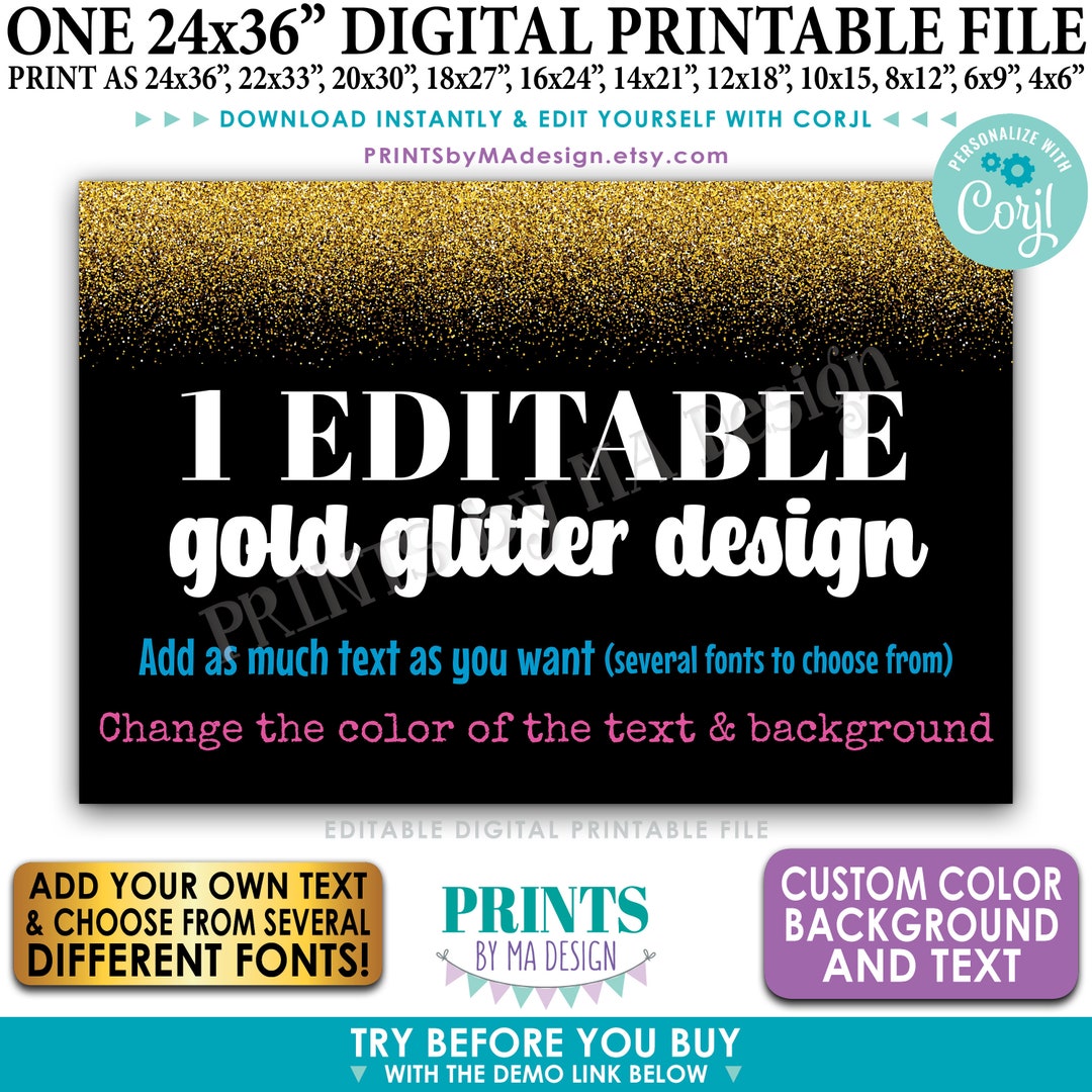 Custom Gold Glitter Sign, Choose Your Text & Background Color, ONE ...