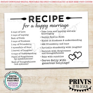 Recipe for a Happy Marriage, Bridal Shower Gift, Key to a Happy ...