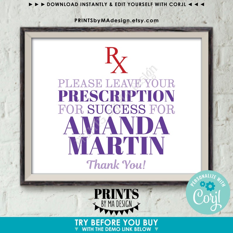Editable Prescription Sign, RX Doctor Nurse Pharmacy, Choose Your Text ...