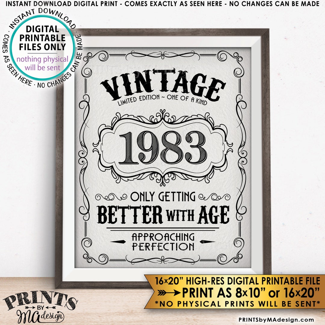 1983 Birthday Sign, Better With Age Vintage Birthday Poster, Aged to ...