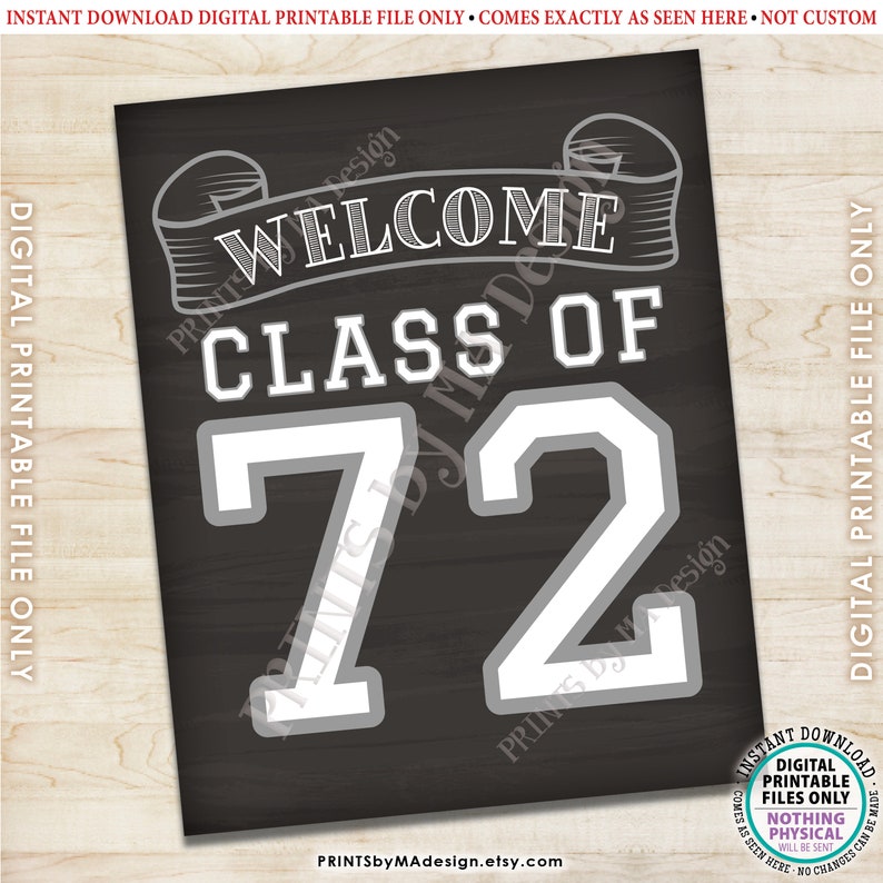 Class of 1972 Sign, Welcome Class of '72 Reunion Decoration, Chalkboard ...