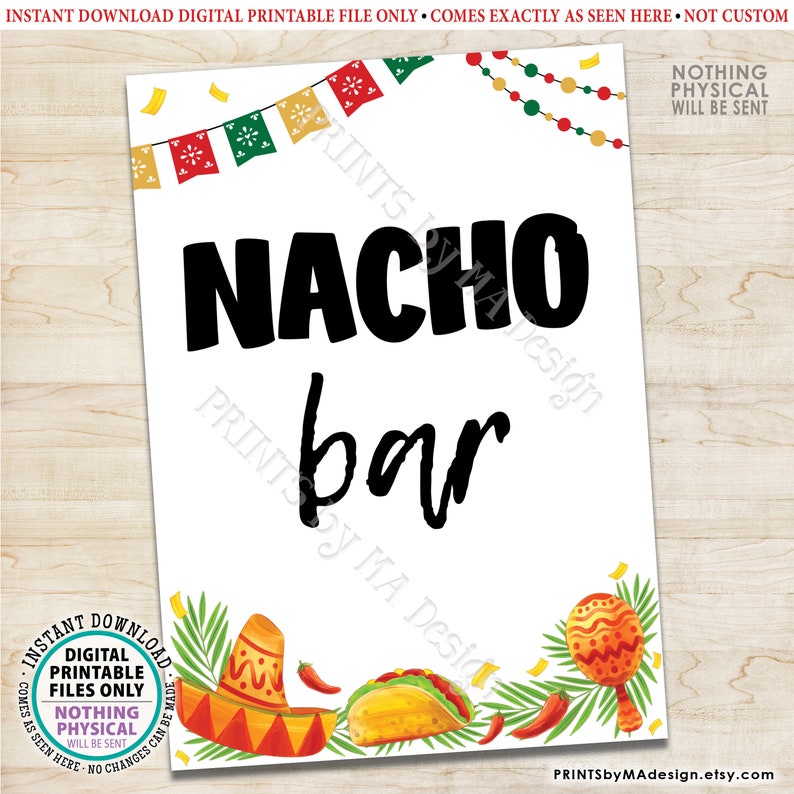 Nacho Bar Sign Mexican Fiesta Menu Taco Decor 5x7 Fiesta | Etsy
